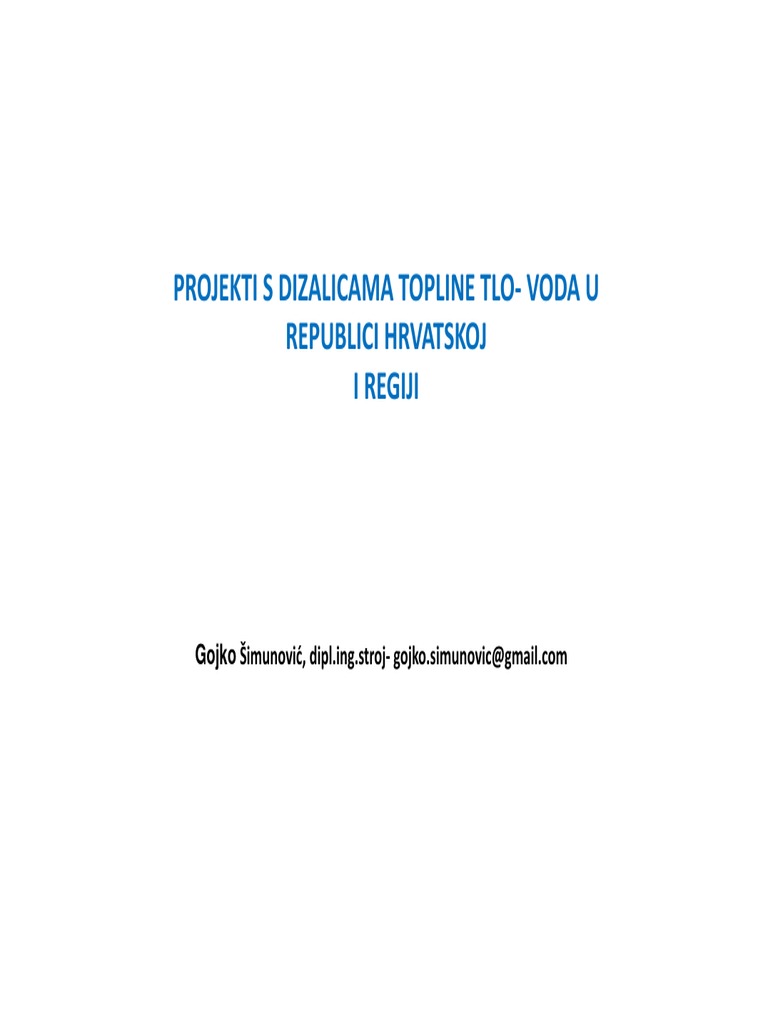 Projekti S Dizalicama Topline Tlo - Voda U Republici Hrvatskoj I Regiji PDF | PDF