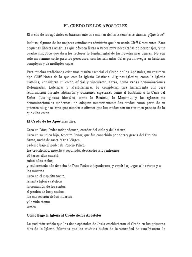 El Credo de Los Apostoles | PDF | Credo | Biblia