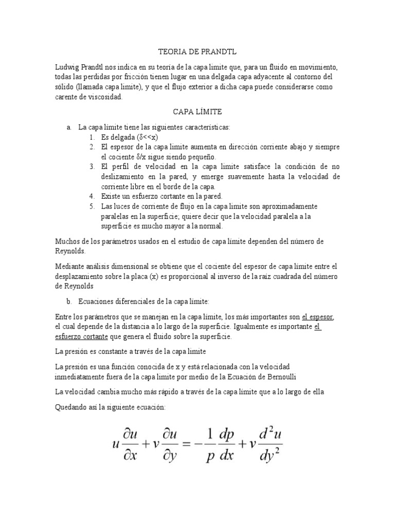 Teoría de la Capa Límite de Prandtl | PDF | Capa límite | Levantar (Fuerza)