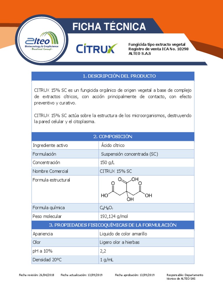Ficha Técnica de CITRUX 15% SC | PDF | Metabolismo | Agua