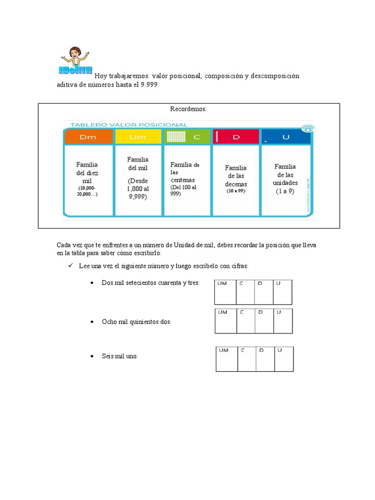 Guía Valor Posicional, Composición y Descomposición | PDF | Métodos y ...