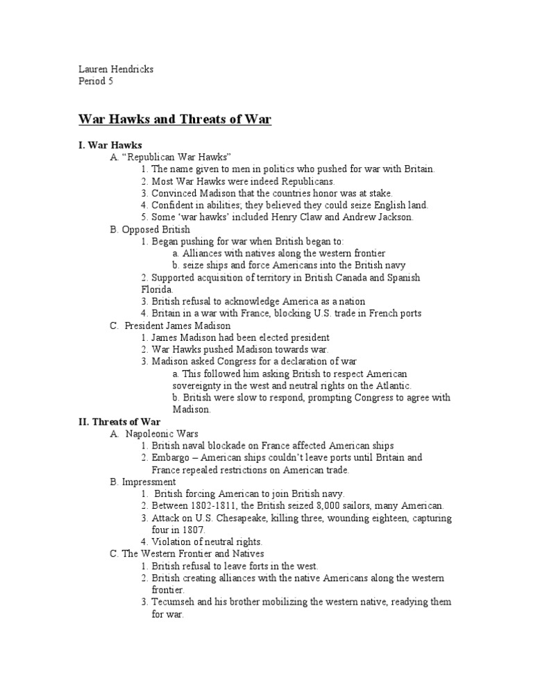 War Hawks and Threat of War | PDF