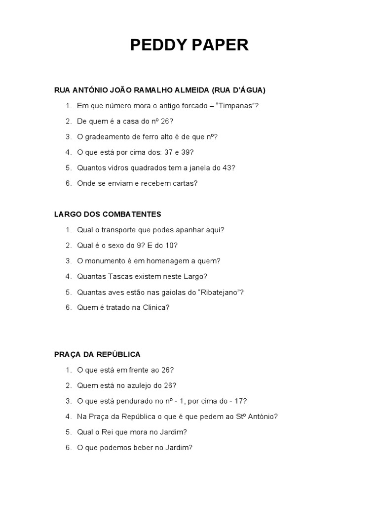 Peddy Paper - Perguntas e respostas sobre locais de Santarém | PDF