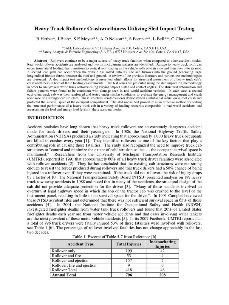 11 - Heavy Truck Rollover Crashworthiness Utilizing Sled Impact Testing ...