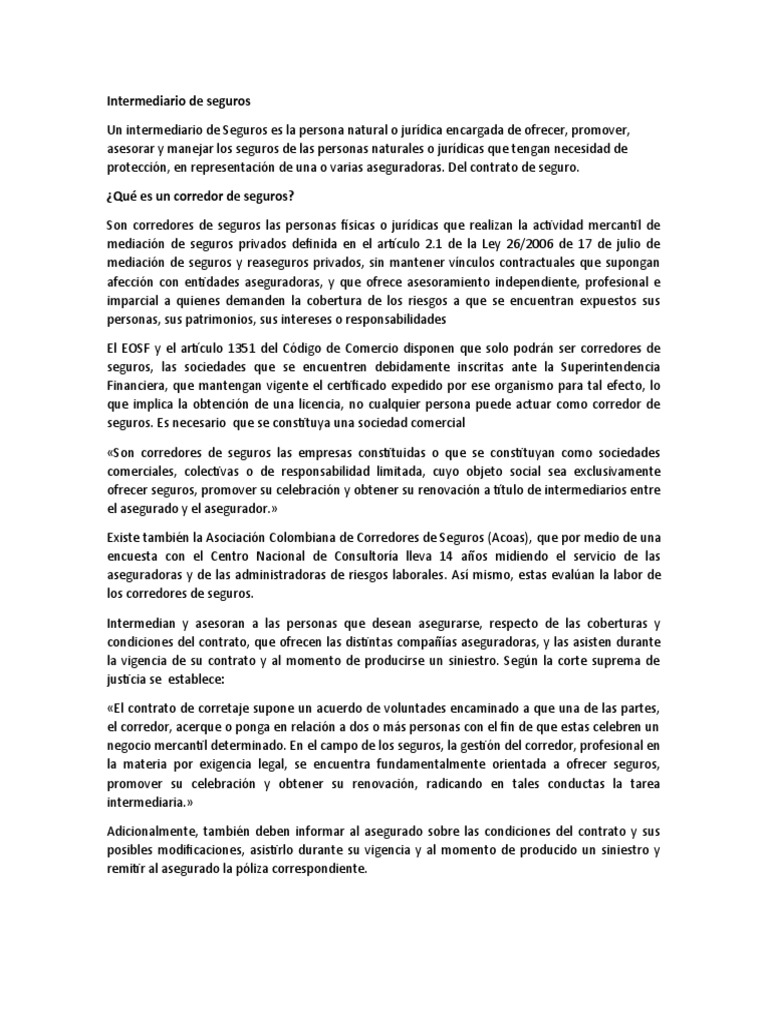 Intermediario de Seguros | PDF | Póliza de seguros | Reaseguro