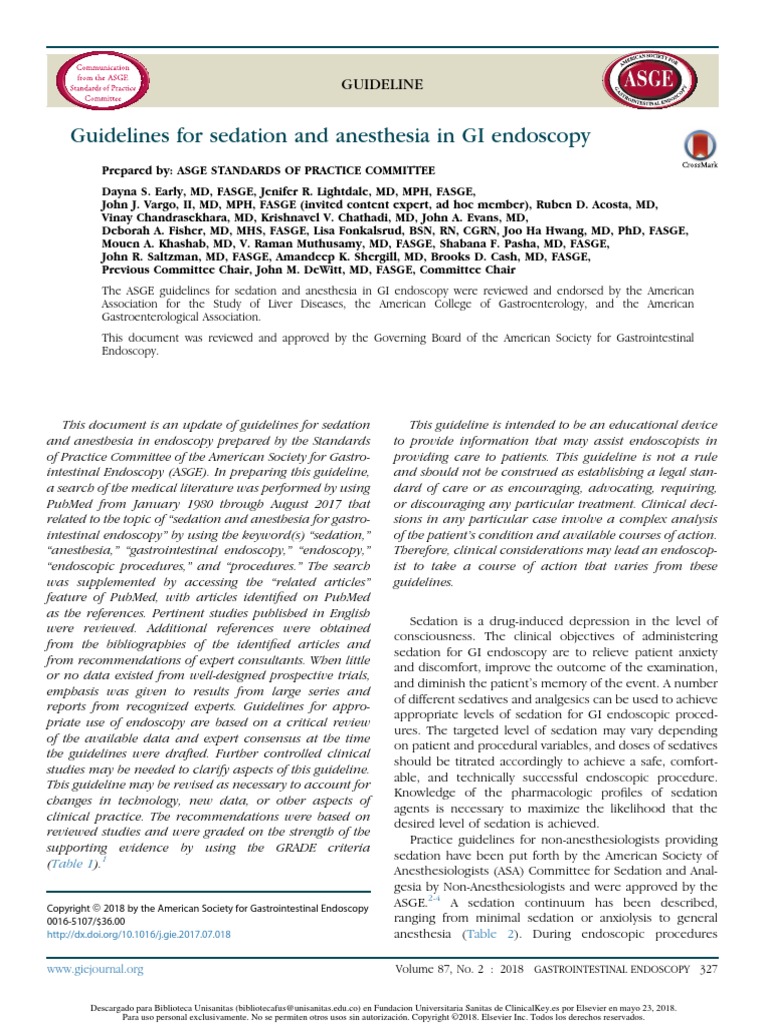 Guidelines For Sedation and Anesthesia in GI Endos PDF | PDF | Endoscopy | Colonoscopy