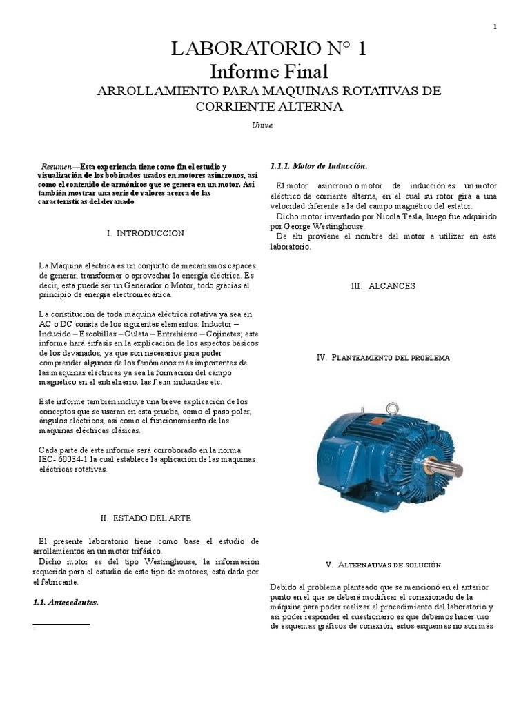 Laboratorio #1 Informe Final: Arrollamiento para Maquinas Rotativas de Corriente Alterna | PDF ...