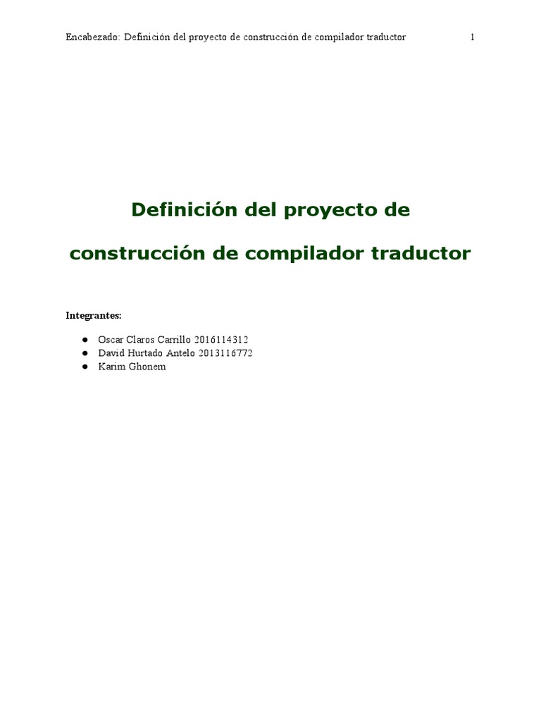 Definición Del Proyecto Compiladores | PDF | Compilador | Lenguaje de programación