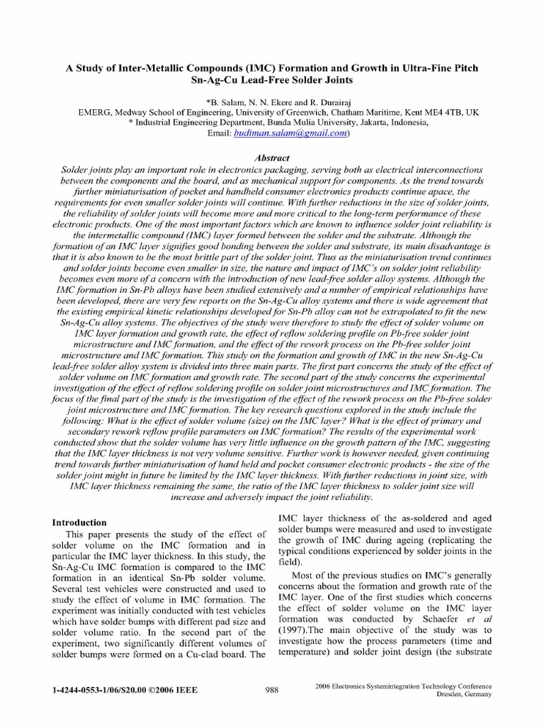 A Study of Inter-Metallic Compounds (IMC) Formation and Growth in Ultra ...