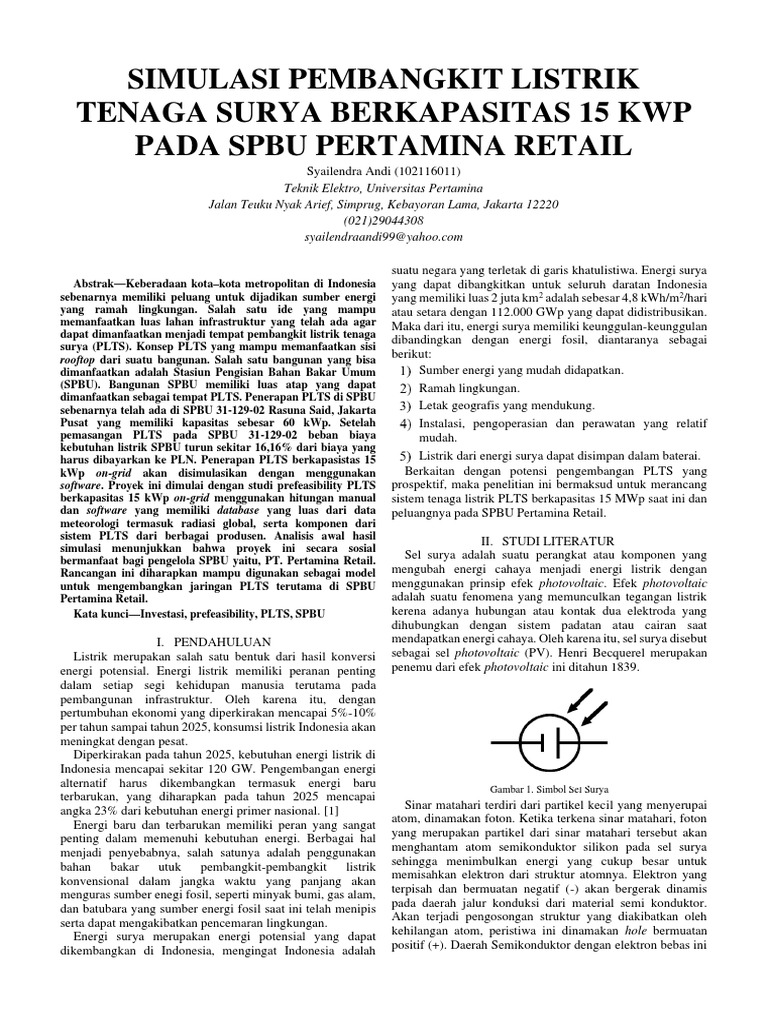 Simulasi PLTS 15 kWp di SPBU Pertamina | PDF | Sains & Matematika
