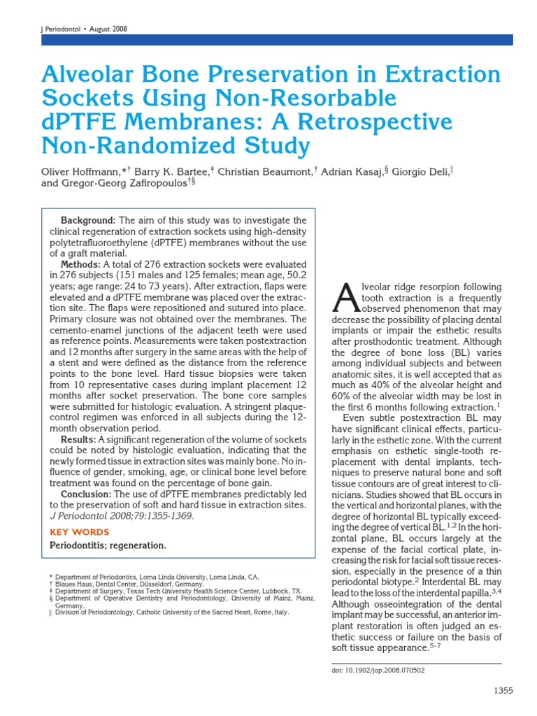 Alveolar Bone Preservation in Extraction Sockets Using Non-Resorbable ...