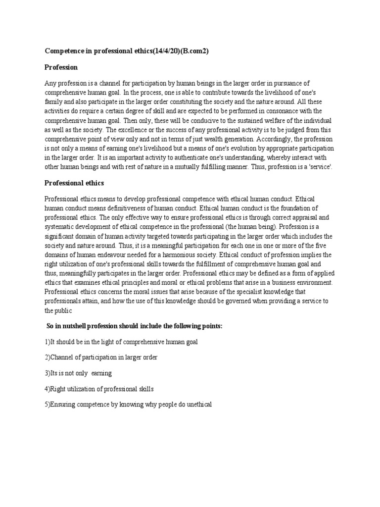 Competence in Professional Ethics | PDF | Competence (Human Resources ...