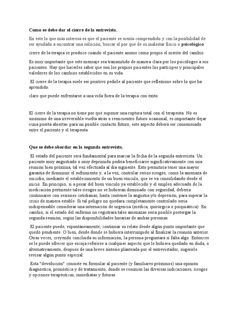 Como Se Debe Dar El Cierre de La Entrevista | PDF | Historial médico ...