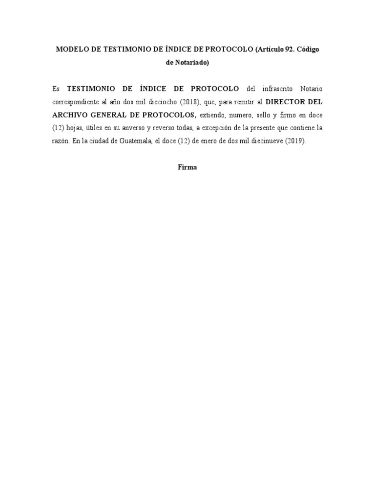 Testimonio Notarial de Índice 2018 | PDF