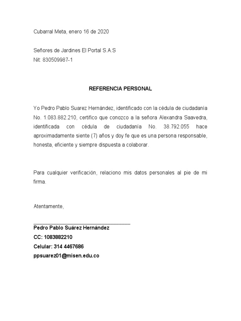 Certificación de Referencia Personal | PDF