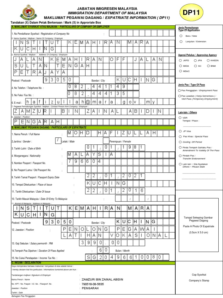 Jabatan Imigresen Malaysia Maklumat Pegawai Dagang / Expatriate ...