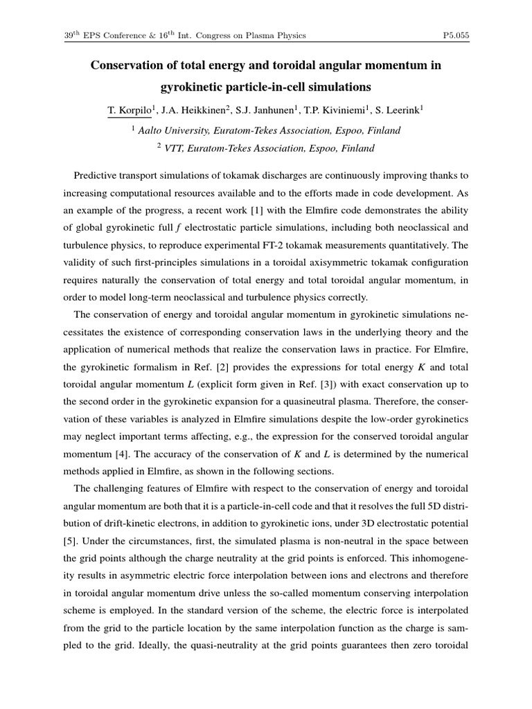 Energy & Momentum Conservation in Gyrokinetic Simulations | PDF | Electron | Physics