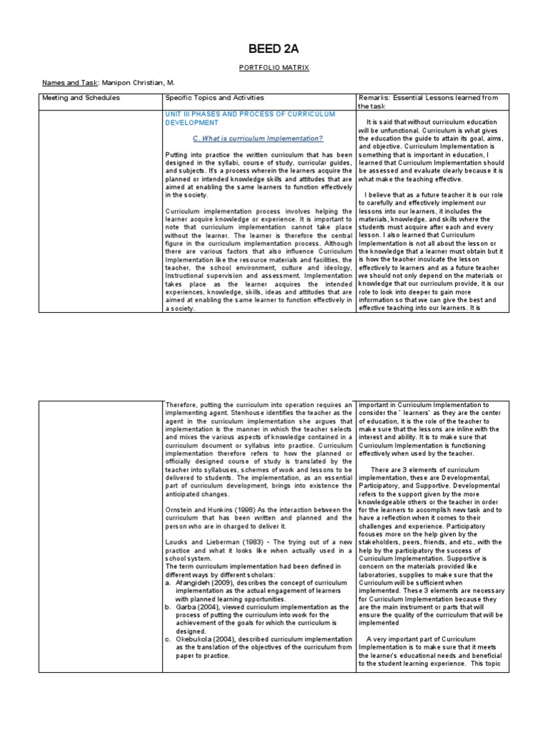 Matrix On Chapter 3 and 4 | PDF | Curriculum | Evaluation