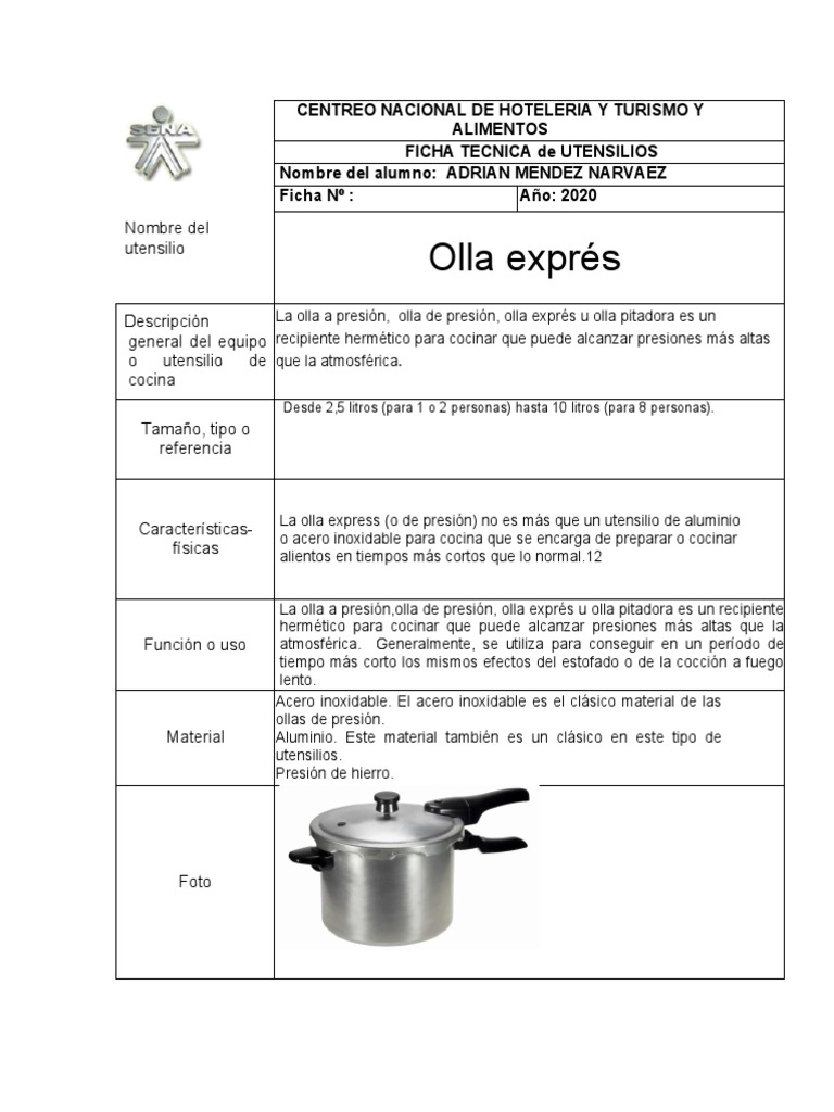 Ficha Tecnica Olla Expres | PDF