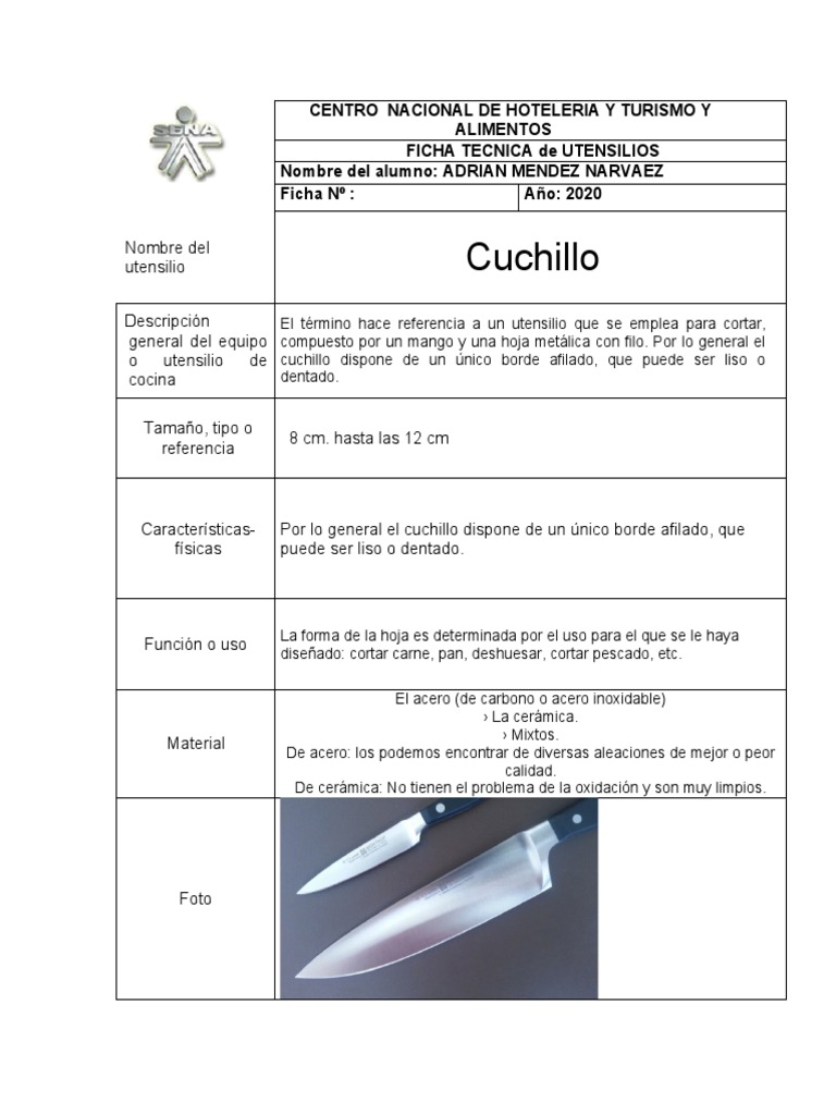 Ficha Tecnica Cuchillo | PDF