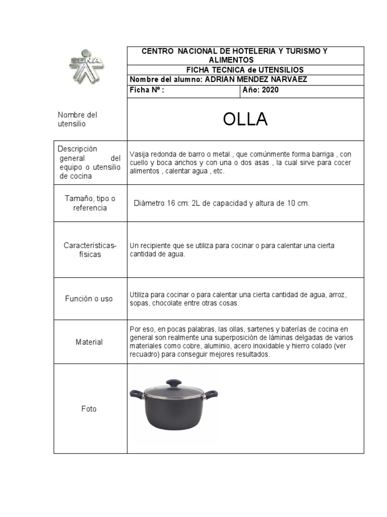 Ficha Tecnica Olla | PDF