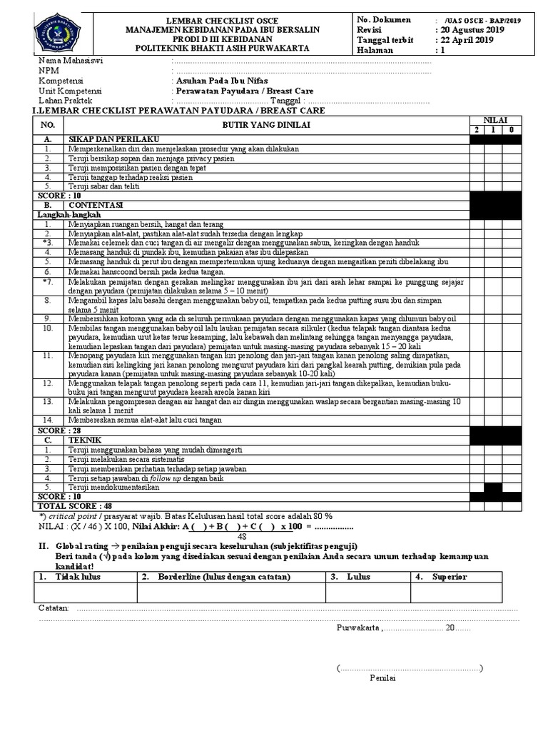 Fix Lembar Checlist Breastcare | PDF