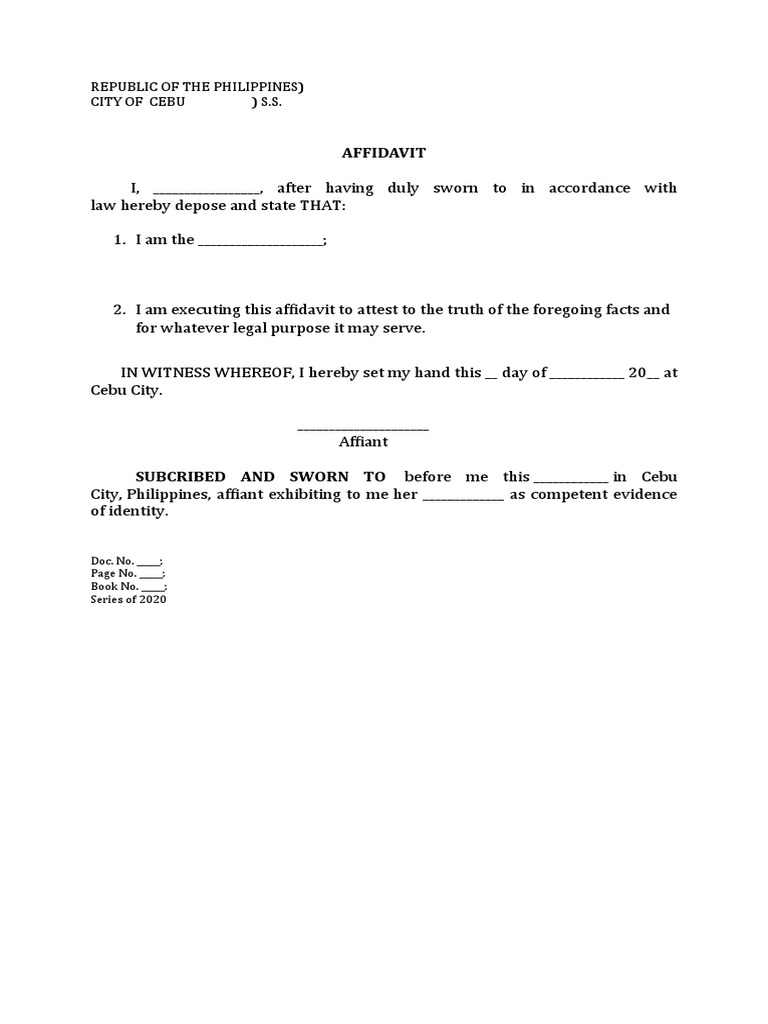 Affidavit: Republic of The Philippines) City of Cebu) S.S | PDF
