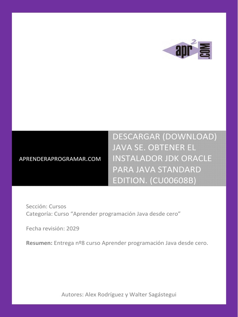 CU00608B Descargar Download Java Obtener El Instalador JDK Oracle Version Se PDF | PDF | Java ...