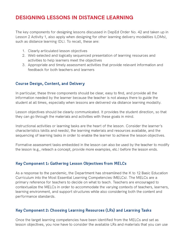 Designing Lessons in DL | PDF | Educational Assessment | Learning