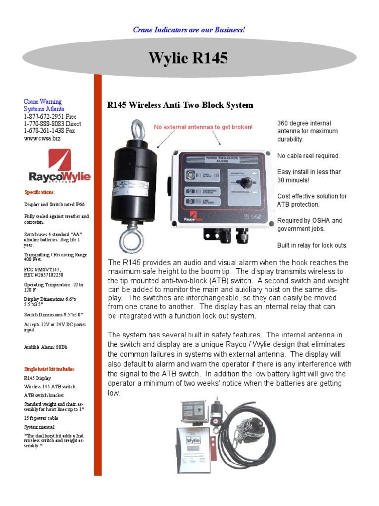 Wylie R145: R145 Wireless Anti-Two-Block System | PDF | Switch | Relay