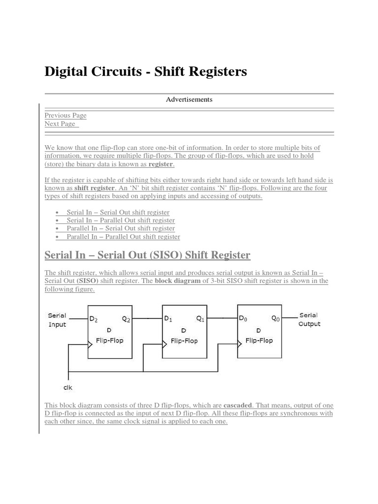 Digital Circuits - Shift Registers: Serial in Serial Out (SISO) Shift ...