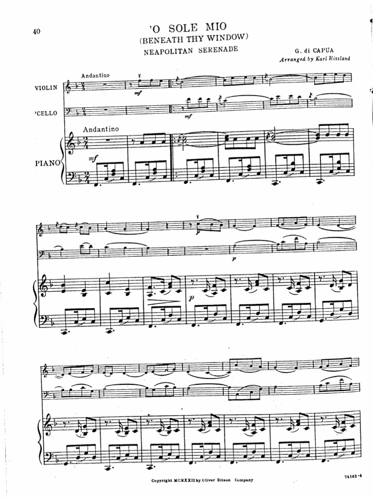 O Sole Subito Piano Score | PDF