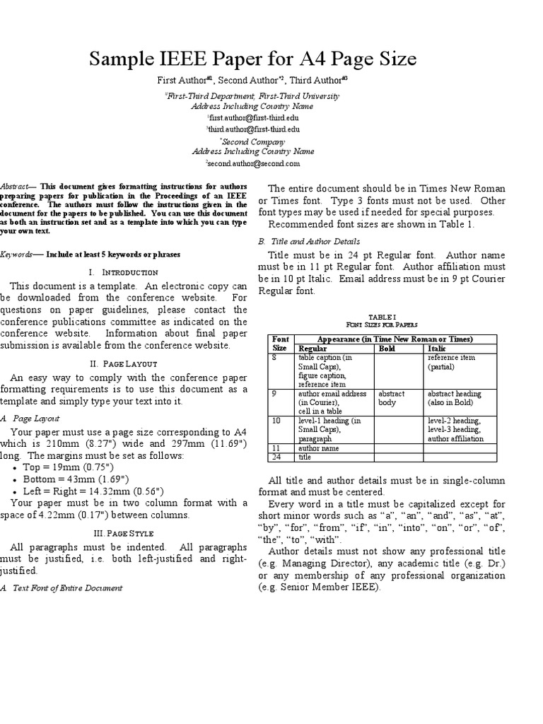 Sample IEEE Paper For A4 Page Size: First Author, Second Author, Third Author | PDF | Paragraph ...