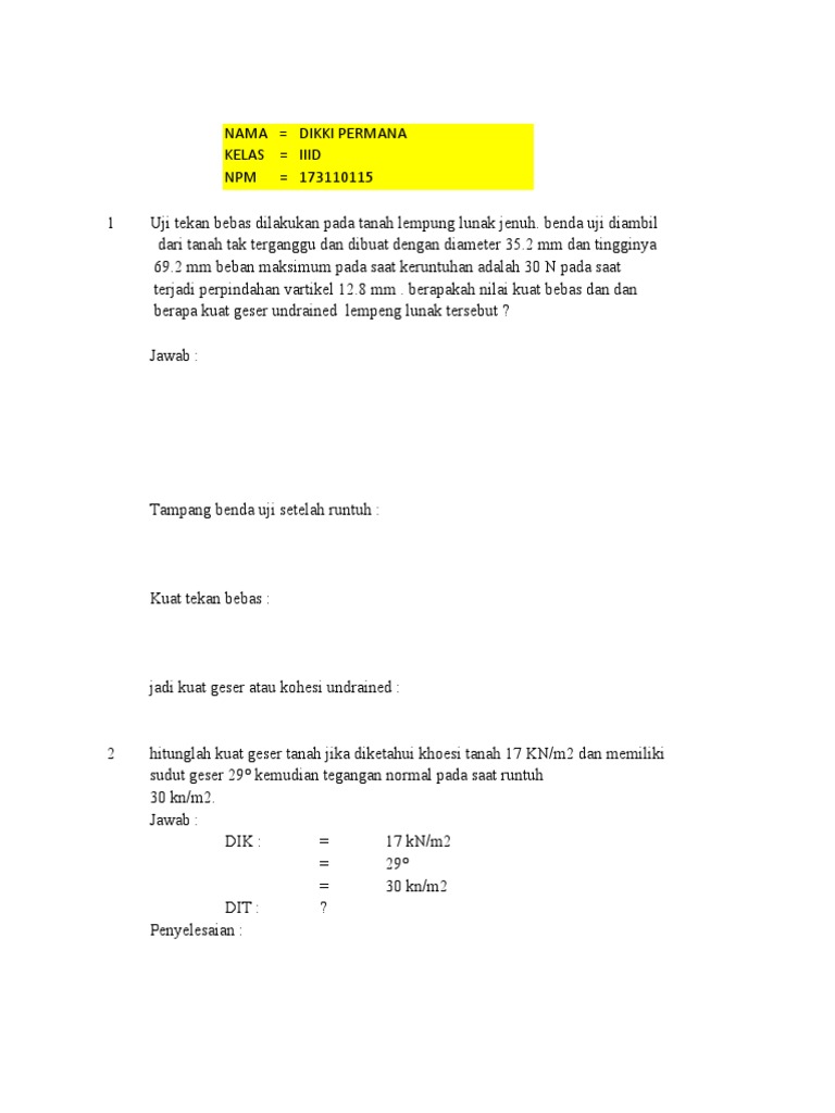 Kuat Geser dan Uji Tanah Lempung | PDF