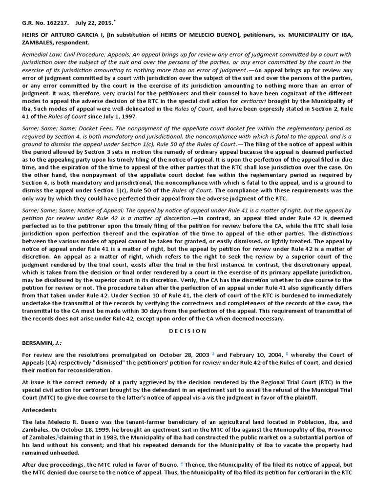 Analysis of the Correct Mode of Appeal from a Decision of the Regional ...