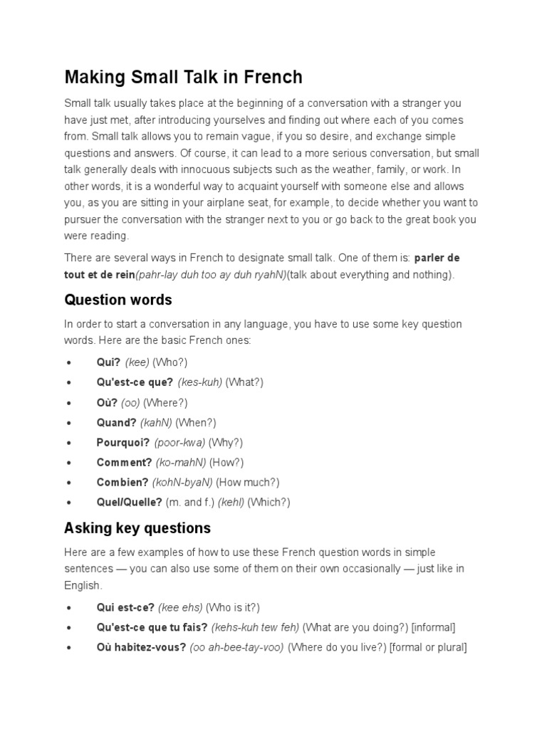 Making Small Talk in French | PDF | Cognitive Science | Cognition
