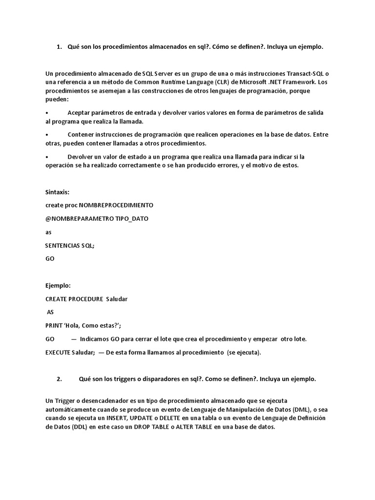Procedimiento Almacenados | PDF | SQL | Servidor SQL de Microsoft