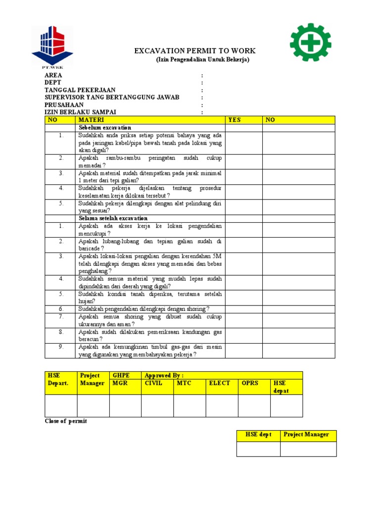 Excavation Permit To Work | PDF