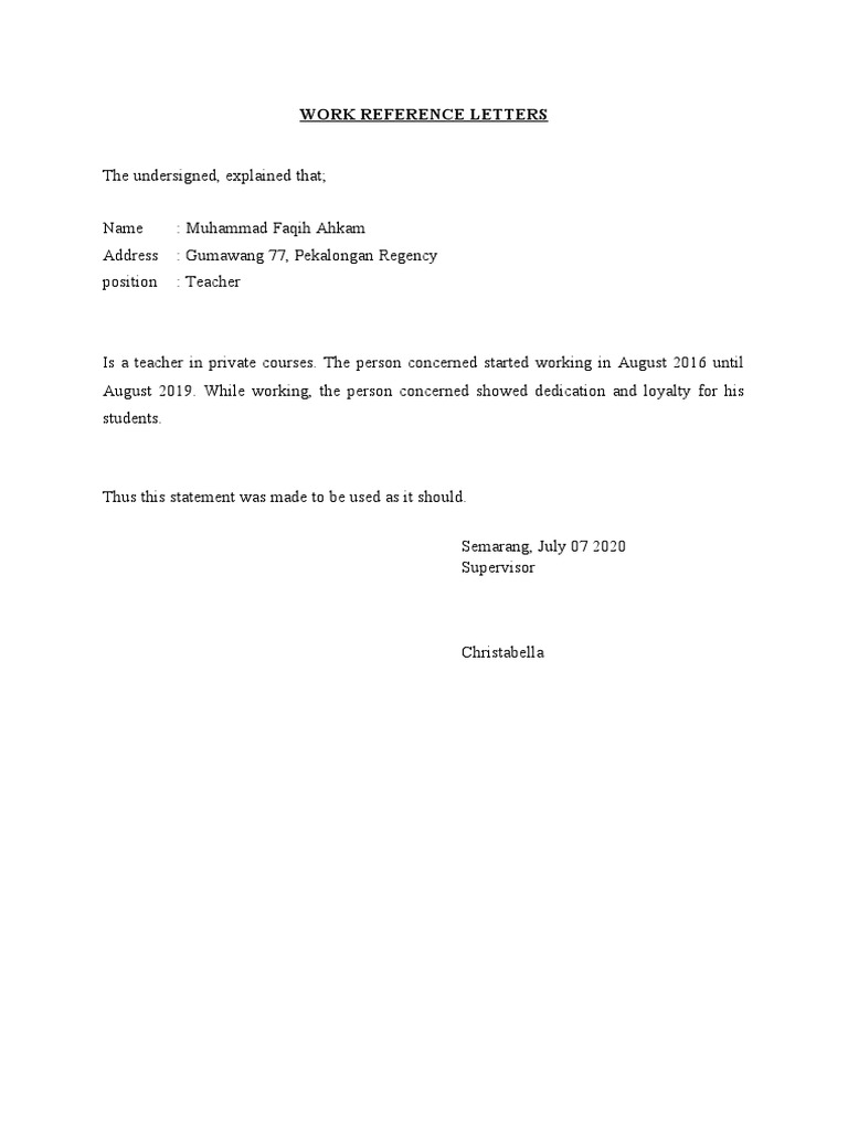 Contoh SURAT REFERENSI KERJA | PDF