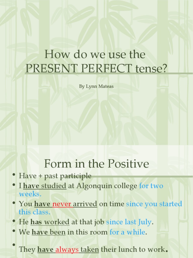 How Do We Use The Present Perfect Tense?: by Lynn Mateas | PDF ...