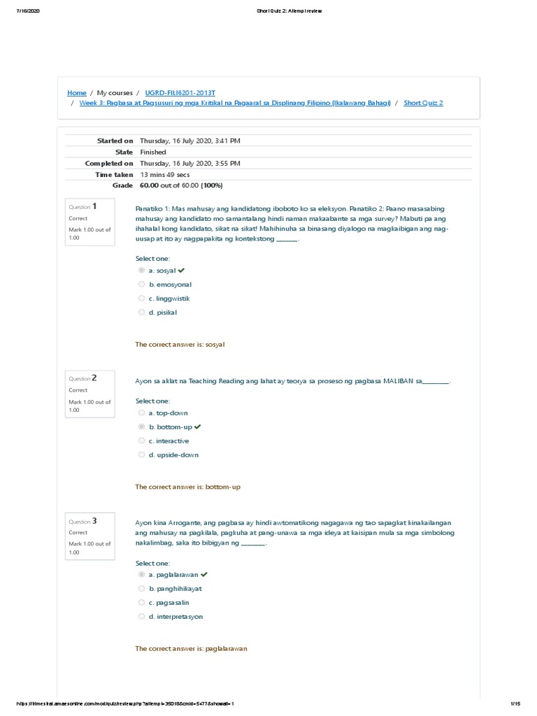 Short Quiz 2 - Attempt Review PDF | PDF