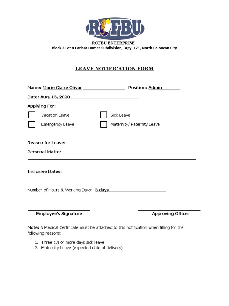 Rofbu Leave Form1 | PDF | Finance & Money Management