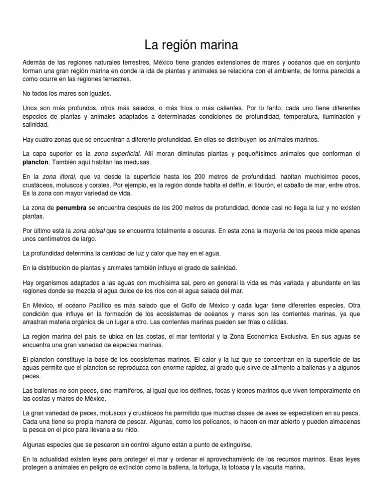 Características de la región marina en México | PDF | Océanos | Mar