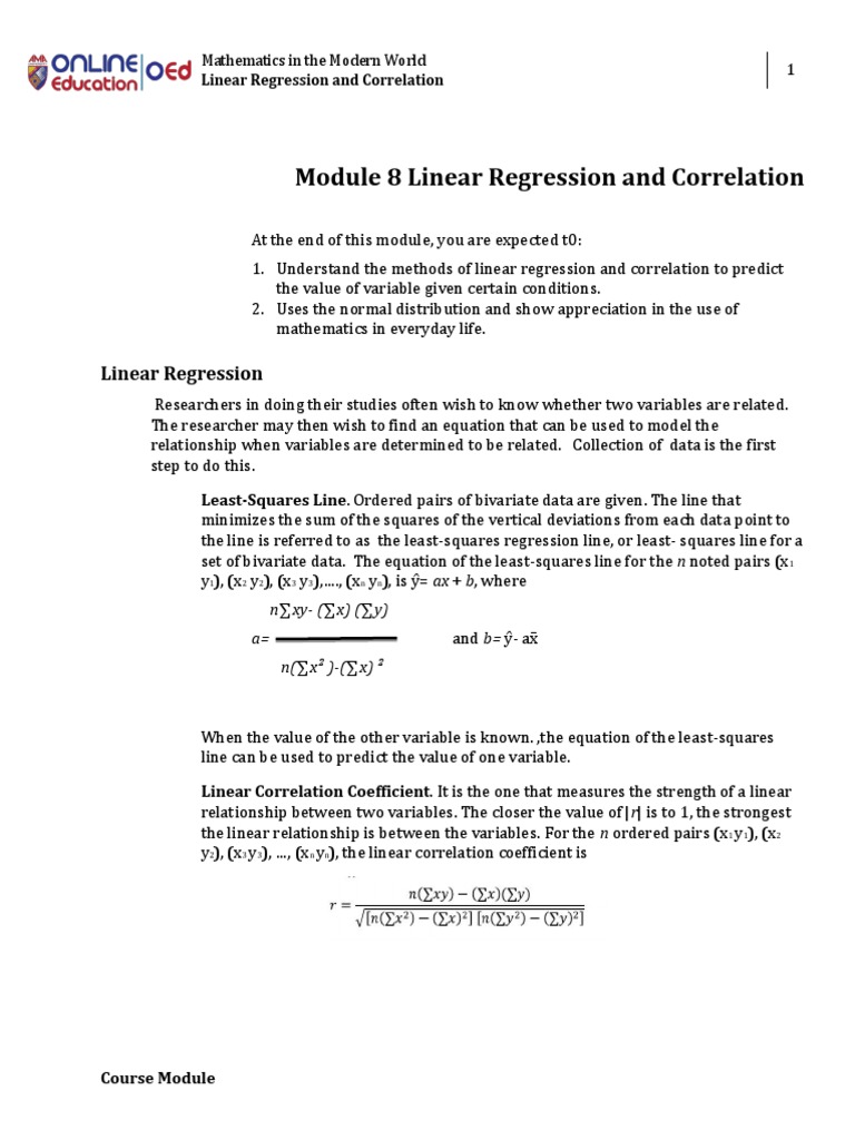 Lesson 8 - Linear Regression and Correlation PDF | PDF | Regression ... Lesson 8 - Linear Regression and Correlation PDF | PDF | Regression ...