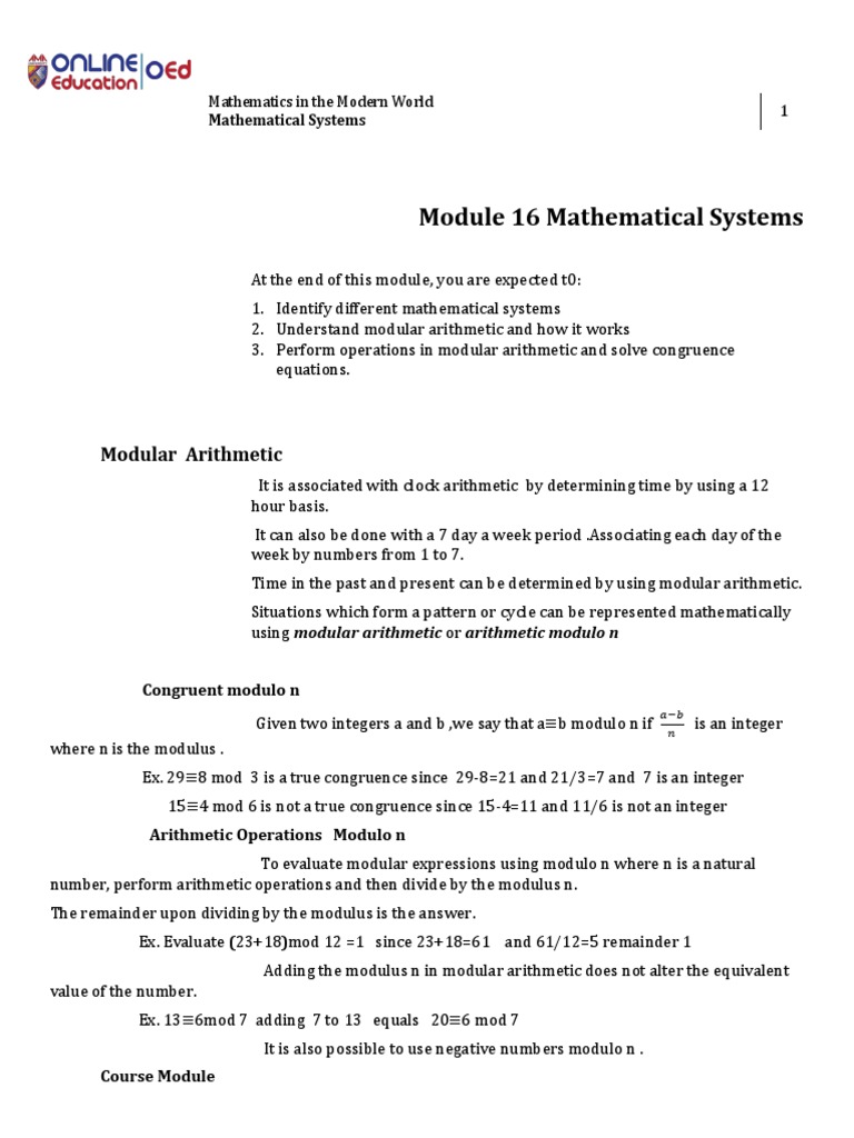 Lesson 15 - Mathematical Systems PDF | PDF | Ring Theory | Metric Geometry