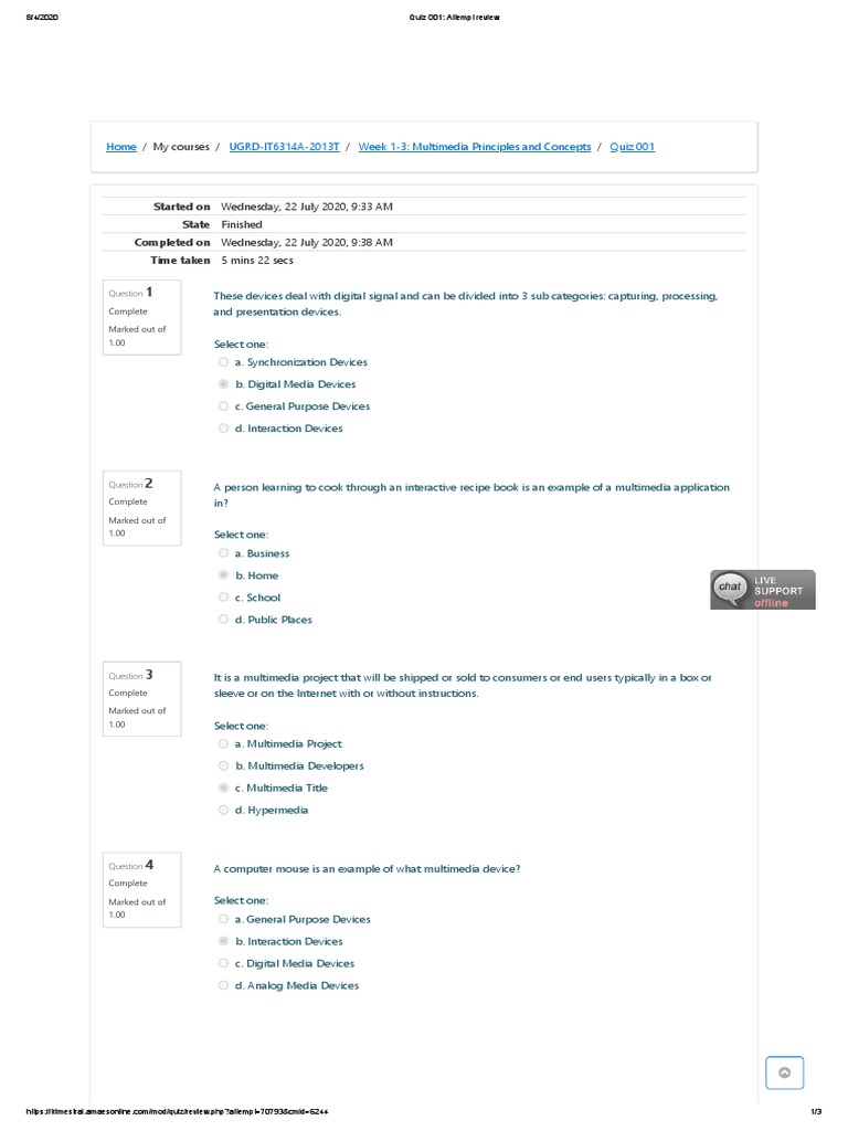 Quiz 001 - Attempt Review PDF | PDF | Multimedia | Information And Communications Technology