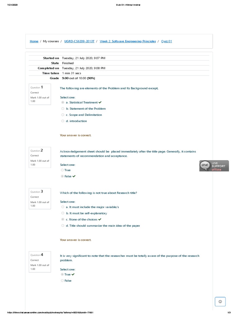 Quiz 01.2 Software Engineering 1 PDF | PDF | Cognition