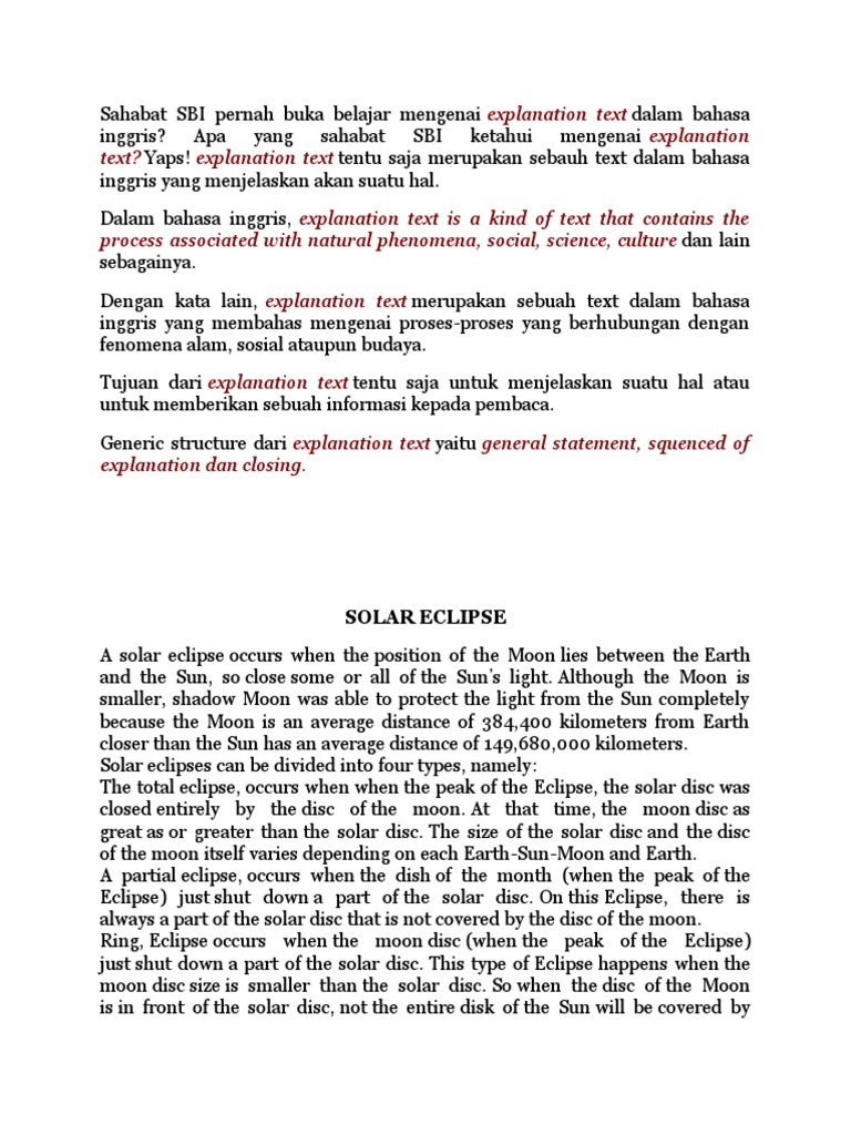 Solar Eclipse-Explanation Text | PDF | Solar Eclipse | Eclipse