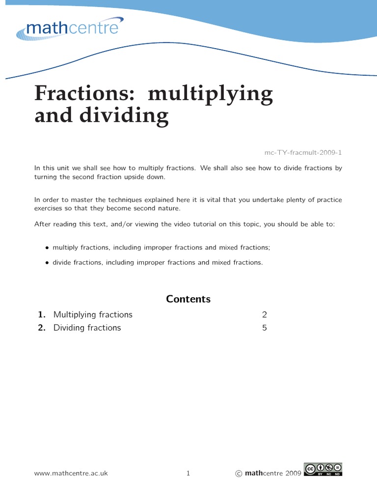 Multiplying Fractions 2 2. Dividing Fractions 5 | PDF | Fraction ...