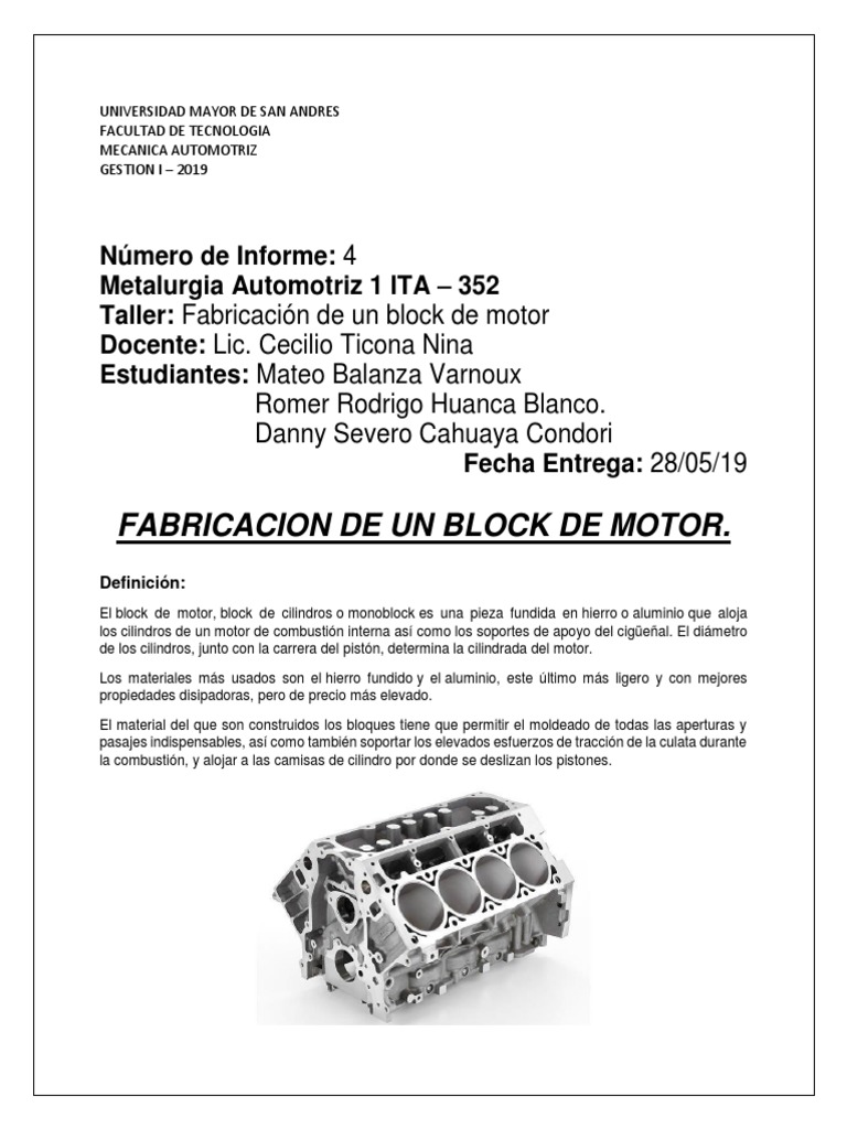 Fabricacion Block Del Motor | PDF | Materiales | Rieles